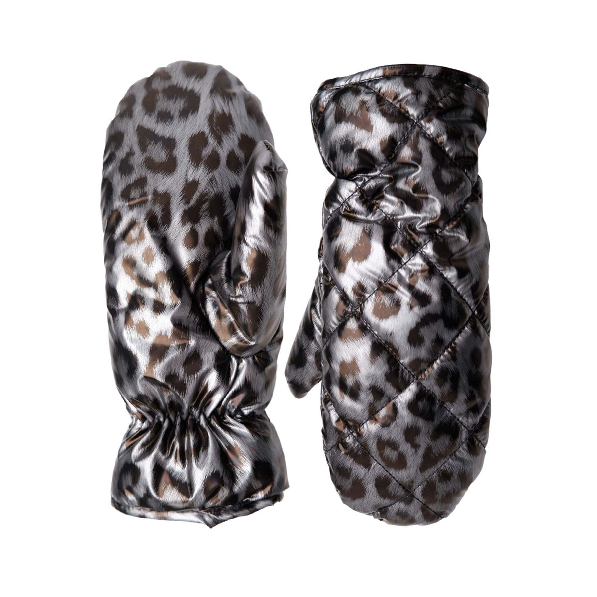 BCNADINA quilted leo mittens - Gun Metal Leo – Black Colour